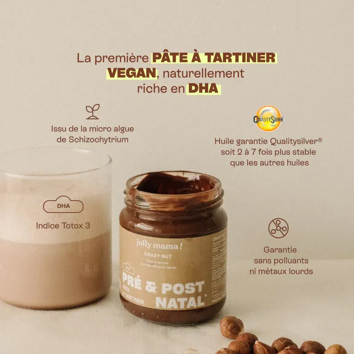 Jolly Mama Crazy nut Pâte à tartiner DHA 220g- Bebemaman.ma